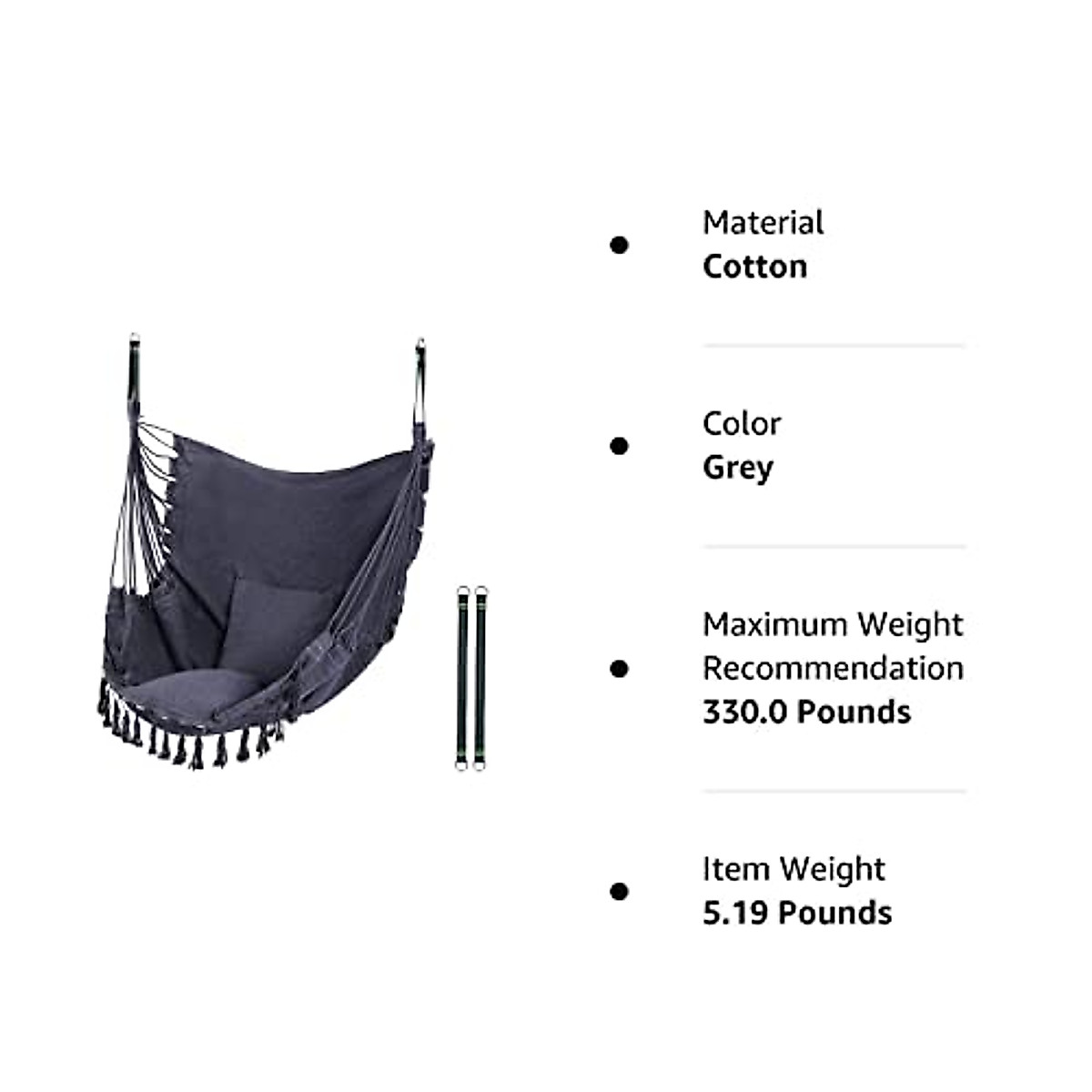 RedSwing Hanging Hammock Chair, Hanging Rope Swing with 2 Cushions and Hardware Kits, Quality Cotton Weave for Superior Comfort and Durability, Max Load 330Lbs