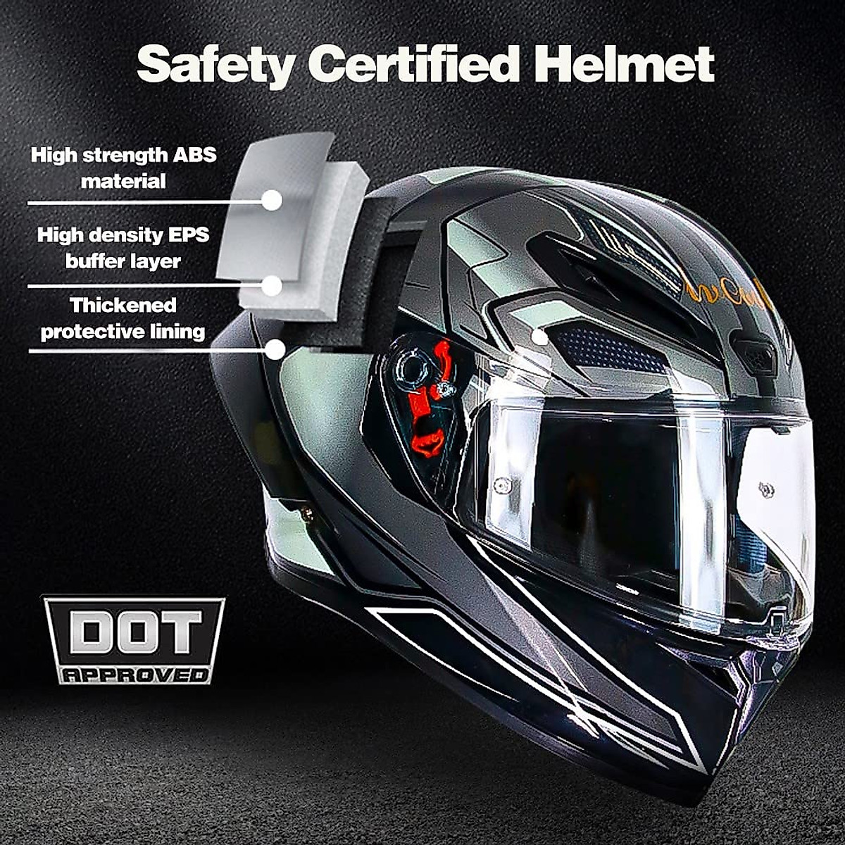 Bluetooth Full Face Motorcycle Helmet, DOT Approved Flip Up Anti-Fog Double Visor Helmet, Street Bike Helmet, Built-in Dual Speaker with Microphone, for Adults Men and Women M~XXL