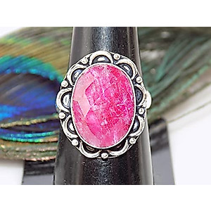 Ruby Pink Beryl Ring, Silver Plated Ring, Handmade Ring, Women Ring, Adjustable Ring (Size- 7.75 USA) BRS-394
