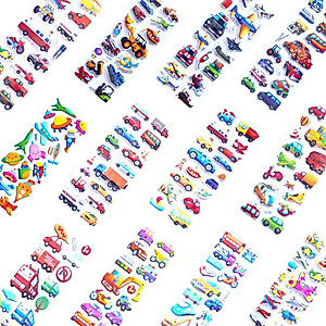 Kids Cars and Trucks Stickers Party Supplies Pack, 20 Different Sheets, Boy Stickers, Vehicle Stickers for Kids Toddler Boys with Cars, Fire Trucks, Construction, Buses, Airplane, Rocket and More