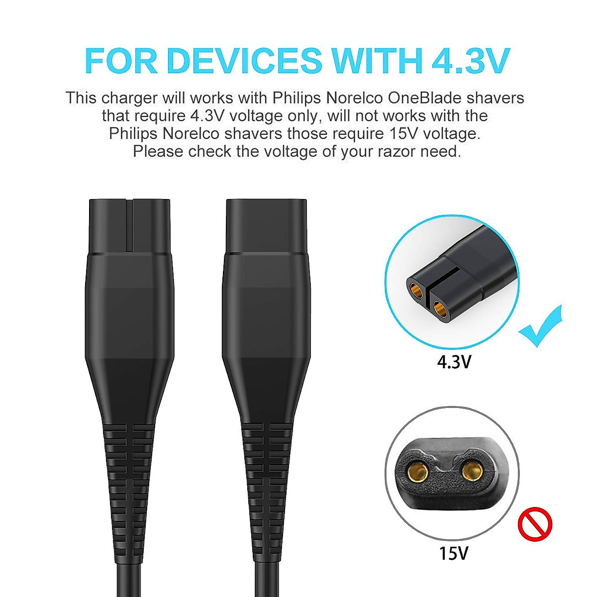 HCJYC 4.3V USB Oneblade A00390 Charger Cable for Shaver,Replacement Power Cord for Norelco One Blade Charger QG3340,A00390,RQ320,RQ328, RQ330,RQ331,RQ338,RQ350,QP2520/90/70/72