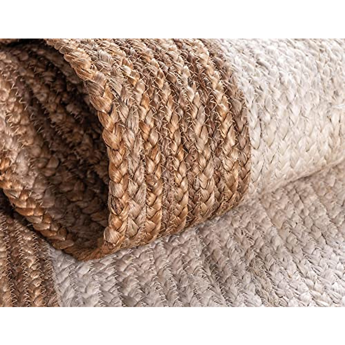 Unique Loom Braided Jute Collection Classic Quality Made Natural Hand Woven with Solid Color Detail, Area Rug, Rectangular 4' 0" x 6' 0", White/Beige