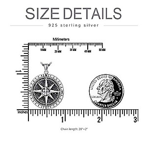 PDTJMTG Compass Necklace for Men Sterling Silver Men's Compass Necklace