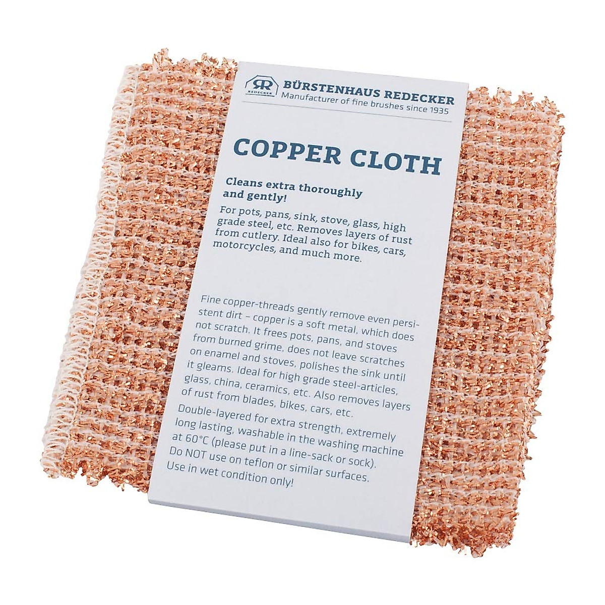 REDECKER 2-Ply Woven Copper Scrubbing Cloth - Durable and Non-Abrasive Scrubber Copper Cloth - Machine Washable Copper Pads - Copper Scouring Pads - Copper Cleaning Scrubs - Set of 2