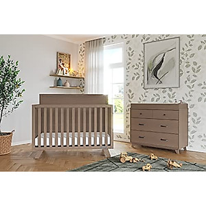 Child Craft SOHO 4-in-1 Convertible Crib with Flat-Top Headboard, Mid-Century Modern Baby Crib, Dusty Heather