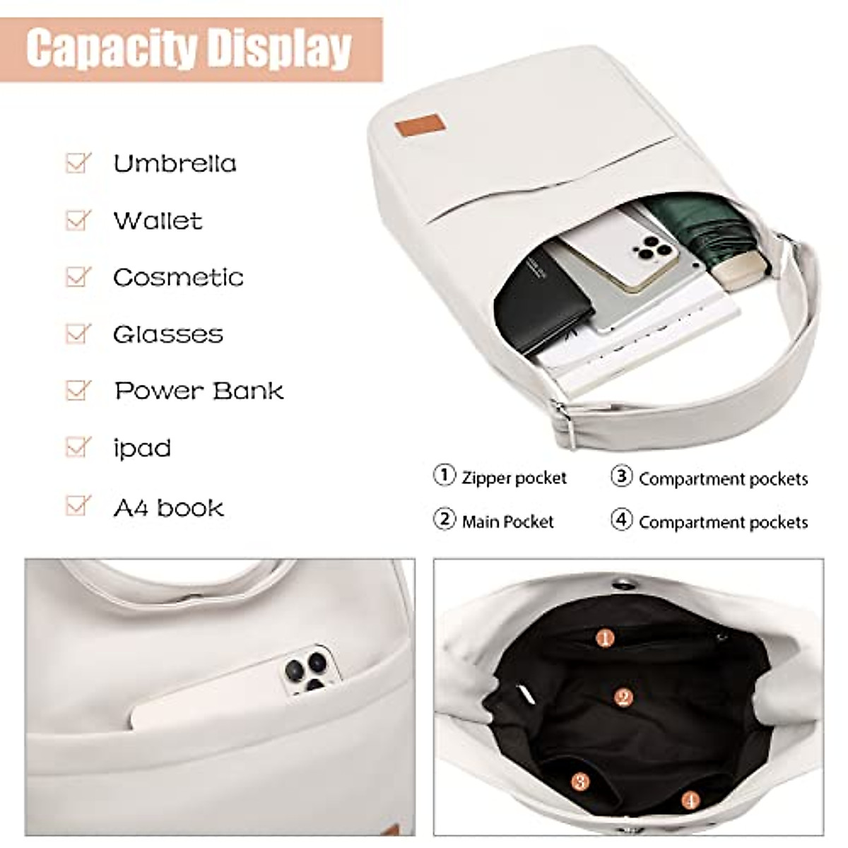 Canvas Tote Bag, Large Hobo Bags for Women Aesthetic Shoulder Purses Hand Bag Cute Simple School Crossbody Purse with Adjustable Wide Strap - Magnetic Closure - Black Slouch Bag