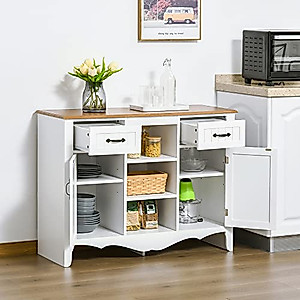 HOMCOM 42" Sideboard Buffet Cabinet, Accent Kitchen Cabinet, Coffee Bar Cabinet with Storage Drawers and Adjustable Shelves for Living Room, White