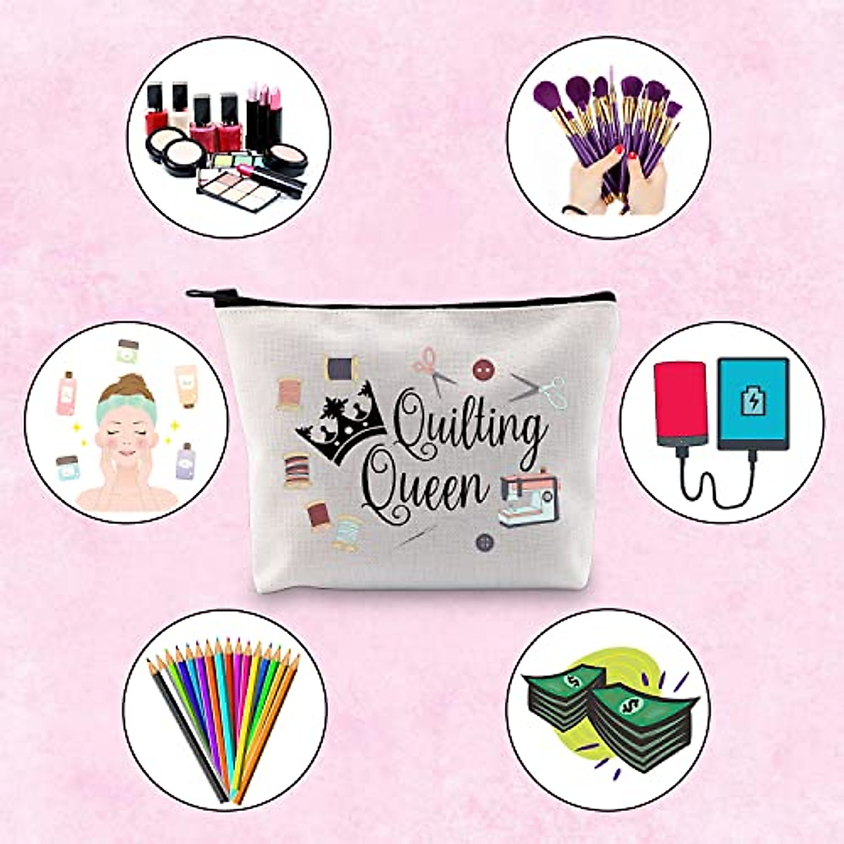 TSOTMO Funny Sewing Gift Quilting Queen Seamstress Sewing Lover Zipper Pouch Makeup Bag (Quilting Queen)