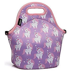 Lunch Box Bag for Girls,VASCHY Neoprene Insulated Lunch Tote with Detachable Adjustable Shoulder Strap in Pink Unicorn
