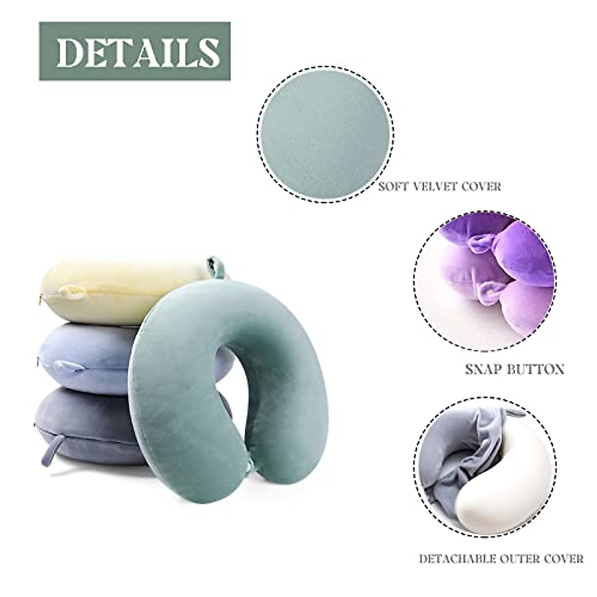 Gluck Plants Travel Pillow,Neck Pillow for Traveling U Shaped Memory Foam Green Portable Headrest Sleep Airplane Travel Neck Pillow for Flight,Car & Home,Office