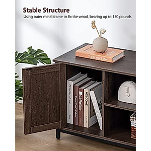 WEENFON Farmhouse TV Stand for 55 Inch TV, TV Console with Storage Barn Doors,Entertainment Center for Living Room, Bedroom, TV Stand with Stable Metal Frame, Dark Brown