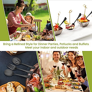 6 Pack Serving Spoons Set Includes 2 Serving Spoons 2 Slotted Serving Spoons and 2 Serving Forks Stainless Steel Buffet Dinner Restaurant Serving Spoons Set for Party Banquet, 8.7 Inch (Black)