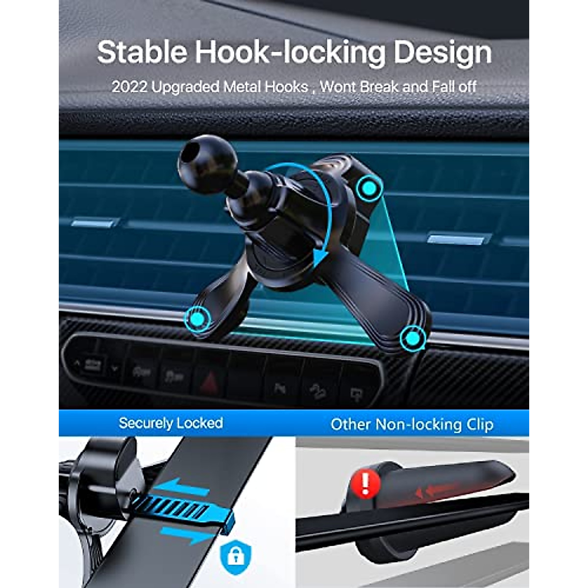andobil Car Vent Phone Holder Mount [Upgraded Steel Hook, 3-Point Stable] Universal Vent Clip Cell Phone Holder Compatible with iPhone 14 Pro Max, Plus, 13, 12, S22, S23 etc, 360 Adjustable Holder