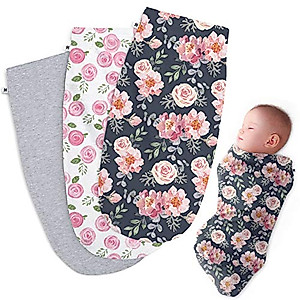 Henry Hunter Baby Swaddle Sack | The Simple Swaddle | Soft Stretchy Cotton Swaddle Blanket for Newborns | Baby Swaddles 0-3 Months, Pack of 3 (Garden | Rose | Light Heather)