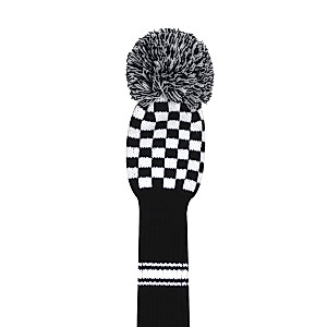 Scott Edward Knit Golf Club Cover for Woods and Driver Head Covers Protect Driver Wood(460cc) Fairway Wood and Hybrid/UT with Rotating Club Number Tags (Black White Chessboard)