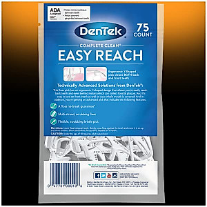 DenTek Complete Clean Easy Reach Floss Picks, Advanced Fluoride Coating, Mouthwash Blast Flavor, 75 ct. (Pack of 6)