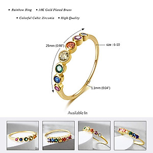 E Gold Ring for Women Rainbow Eternity Jewelry Rings Band Colorful Round Cubic Zirconia CZ Wedding Rings Dainty 14K Gold Rings for Women (round cz,6)