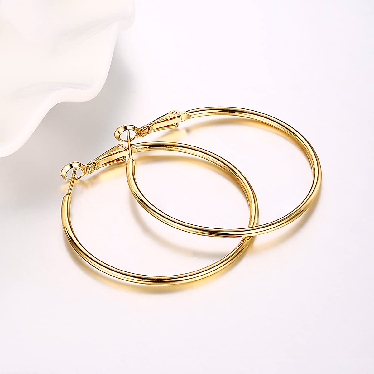 Gold Hoop Earrings, 18K Gold Plated Rounded Hoops Earrings for Women