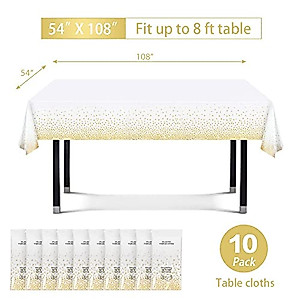 Virgooer 10 Pack Plastic Tablecloths, 54'' X 108'' White Disposable Table Cloths Waterproof Rectangular Table Covers for Parties, Graduation, Wedding, Thanksgiving, Halloween, Christmas, Birthday