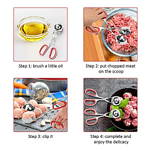 Meatball Maker, AHIER 2PCS None-stick Meatball Scoop Ball Maker with Detachable Anti-Slip Handles, Stainless Steel Meat Baller Cake Pop Scoop for Kitchen (1.38"&1.78")