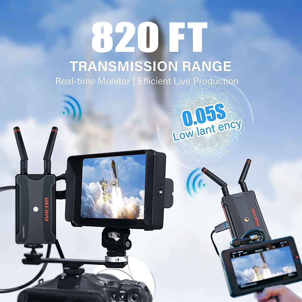 Weeryyi Wireless HDMI Transmitter and Reciever Support 5.8GHz 1080P @60Hz Full HD Wireless Audio Video 820FT Long Distance Stable Dlivery with HDMI Loop-Out and Support IR for TVS,DSLR, projectors etc