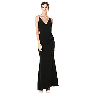 Dress the Population womens Jordan Plunging Drape Front Sleeveless Long Gown With Slit Dress, Black, Medium US