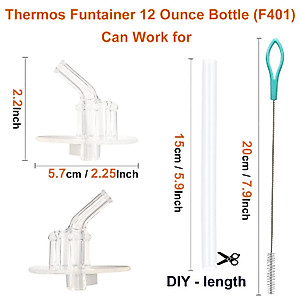 Replacement Straws for Thermos Funtainer 12 Ounce Bottle(F401), 8 Sets(8 pcs Silicone Sipper Straws, 8 pcs Silicone Straw stems and 2pcs Straw Cleaning Brushes)