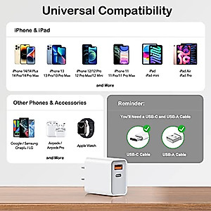 3Pack USB C Wall Charger, 20W Type C Fast Charger+ QC3.0 USB A Double Port Power Adapter Charger Plug Block for iPhone 14/13/12/11/Plus/Pro Max/Pro/12 Mini/XS/XR/X/8/7/6/6S Plus,Samsung