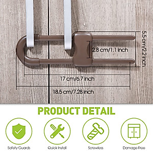 Jetec 10 Pieces Cabinet Locks for Babies, U-Shaped Proofing Drawers Safety Child Locks Adjustable, Easy to Use Childproof Latch for Knob Handle on Kitchen Door Storage Cupboard Closet (Brown)