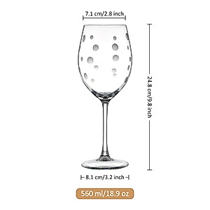 Joeyan Hand Blown Etched Red and White Wine Glasses,Stemmed Glasses with Stripes and Dots Pattern,Clear Carved Long Stem Glassware Set for Wine Tasting Birthday Anniversary Wedding,19 oz,Set of 4