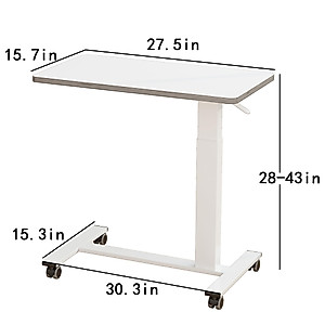 TigerDad Pneumatic Adjustable Overbed Table with Gas Spring Riser | Medical Adjustable Bed Side Table with Wheels | Portable Standing Desk for Laptop Computer