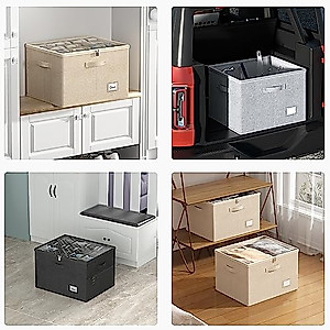 FHSQX Shoe Organizer for Closet,Fits 12 Pair,Shoe Storage Bins with Clear Cover & Adjustable Dividers for Shoes,Shoe Box Storage for Handbags,Blankets,Linen,Clothing (Beige, (19.7 * 15.7 * 12.9) x1)