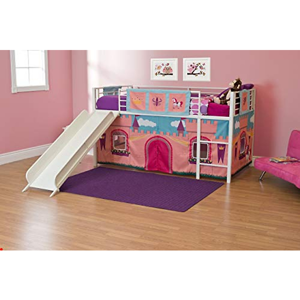 DHP Junior Twin Metal Loft Bed with Slide, Multifunctional Design, White with White Slide