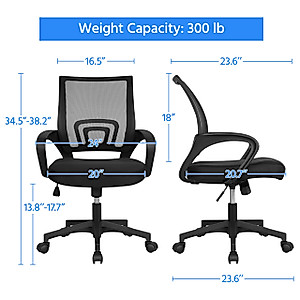 Yaheetech Office Chair Ergonomic Computer Chair Mid Back Adjustable Desk Chair with Lumbar Support Armrest, Swivel Mesh Task Gaming Chair for Home Office Study, Black