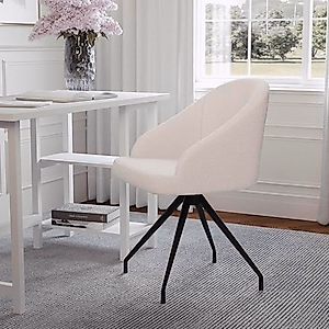 Martha Stewart Sora Stationary Swivel Task Chair with Sloped Arms for Home Office in White Boucle with Oil Rubbed Bronze Frame
