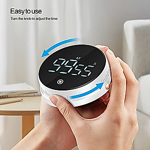 Digital Kitchen Timer, Visual Timer, Magnetic Countdown Countup Timer with Large LED Display, Digital Timer, Handy for Cooking, Exercising, Teaching, Easy for Children and Elderly (White)