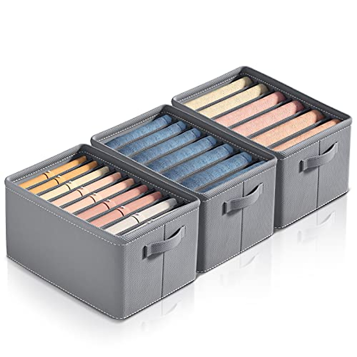 LELE LIFE 3Pcs 6/7/9 Grids Wardrobe Clothes Organizer, Large Drawer Organizers for Clothing, Foldable Jeans Organizer for Closet with Handle and Built-in PP Board, Clothes Organizer for Folded Clothes