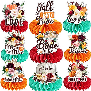 9 Pcs Fall Wedding Honeycomb Centerpieces Bachelorette Party Decorations Bride to Be Floral Little Pumpkin Table Topper Center Piece Fall Theme Miss to Mrs Bridal Shower Engagement Party Supplies