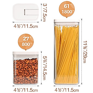 ComSaf Airtight Food Storage Container Set of 6 (61 OZ/ 27 OZ), BPA-Free Large Plastic Food Storage Canister, Kitchen Pantry Organization and Storage Jar for Spaghetti, Coffee, Sugar, Flour, Cereal