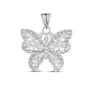 Elegant Sterling Silver Filigree & Sparkle-Cut Butterfly Charm Pendant Necklace, 18"