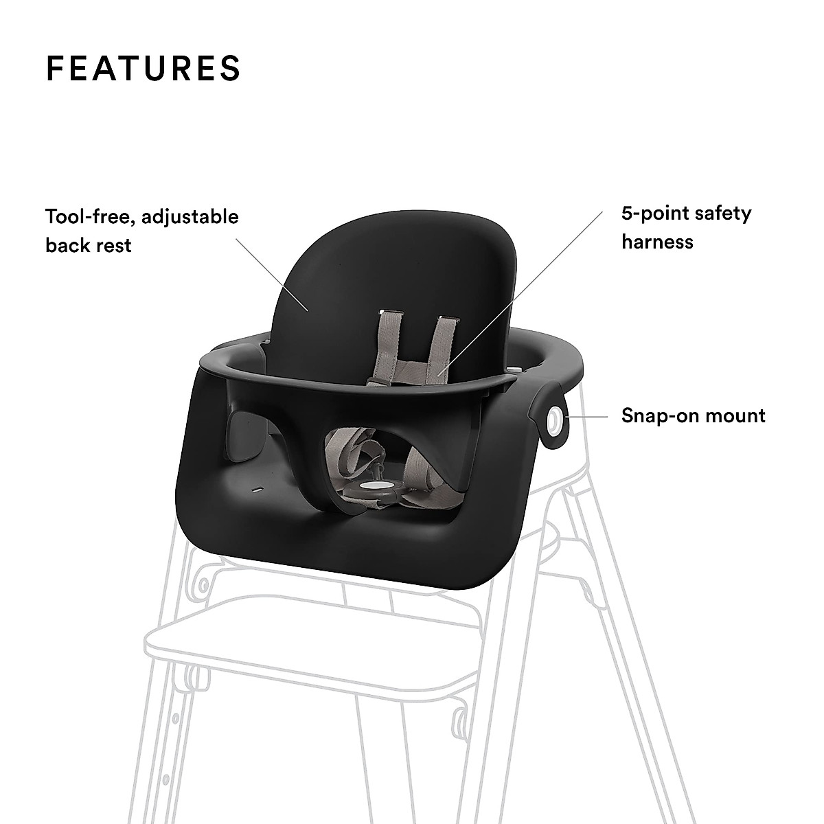 Stokke Steps Baby Set, Black - Transform Stokke Steps Into Comfortable High Chair - Suitable for Baby from 6 Months - Includes 5-Point Safety Harness - Tool Free, Adjustable & Ergonomic