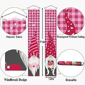 Rainlemon Welcome Be My Valentine Swedish Gnome Porch Banner, Pink Buffalo Check Plaid, Valentine's Day Front Door Sign Decoration
