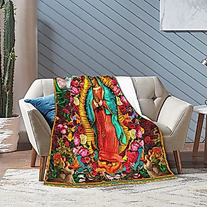 Our Lady of Guadalupe Fleece Blanket Throw Blanket, Ultra-Soft Cozy Micro Fleece Blanket for Sofa, Couch, Bed, Camping, Travel, & Car Use-All Seasons Suitable50 X40