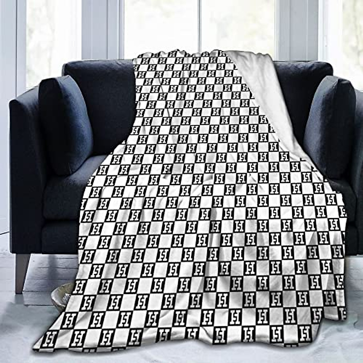 DPFQSKY Luxurious Plaid H Blanket for Bed Sofa- Funny H&$ Checkered Cozy Blanket Warm Bed Blanket- Super Soft Warm Flannel Throw Blanket- 60"X50"Black