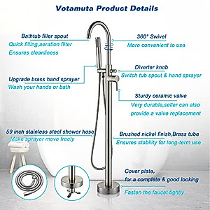 𝐕𝐨𝐭𝐚𝐦𝐮𝐭𝐚 𝐅𝐥𝐨𝐨𝐫 𝐌𝐨𝐮𝐧𝐭 𝐁𝐚𝐭𝐡𝐭𝐮𝐛 𝐅𝐚𝐮𝐜𝐞𝐭 𝐅𝐫𝐞𝐞𝐬𝐭𝐚𝐧𝐝𝐢𝐧𝐠 𝐓𝐮𝐛 𝐅𝐢𝐥𝐥𝐞𝐫 Brushed Nickel Standing Shower Faucets with Handheld Shower Swivel Spout Mixer Taps