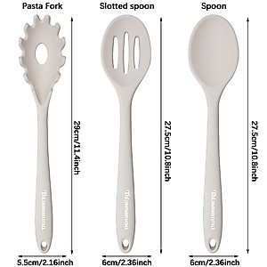 Silicone Cooking Spoons, Heat Resistant Large Silicone Pasta Slotted Spoon Solid Basting Spoon set for Nonstick Cookware, BPA Free Black Kitchen Silicone Spoons set for Mixing, Serving, Draining White