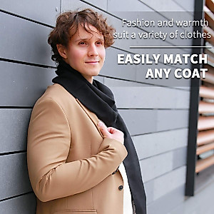 FULLRON Men Winter Scarf Long Warm Black Cashmere Feel Scarves