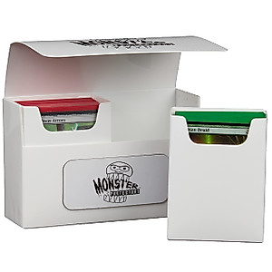 Monster Protectors Magnetic Double Deck Box - White, Holds 150 Gaming TCGs, Self-locking Closure, Compatible w Standard & Smaller Size Gaming Trading Cards, Removable Construction, Christmas Gift