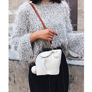 QZUnique Rabbit Shape Handbag Women's Lovely Plush Toy Crossbody Bag Rope Strap Shoulder Bag