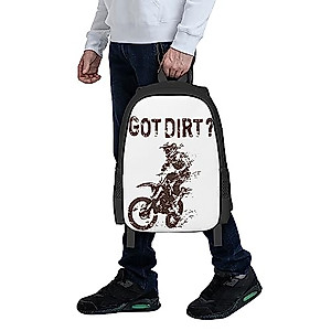 WZOMT Boys Motocross School Backpack Funny Got Dirt Bike Fly Racing Vintage White Bookbag Fashion Laptop Bags Water Resistant Daypack Rucksack for Travel Hiking Kids Men Women 17" Knapsack